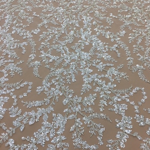 Silver Beaded Lace Fabric: Crystal Sequins Bridal Dress Lace - Etsy