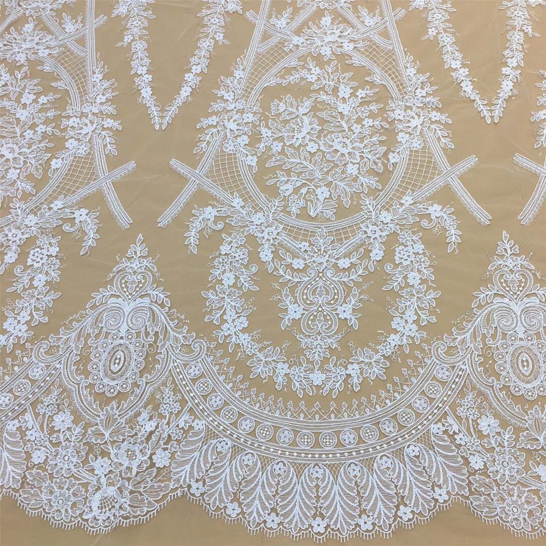 Off White Sequin Embroidery Lace Fabric: Ornate Bridal Design - Etsy