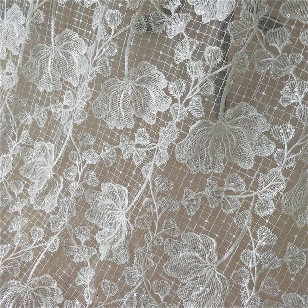 Ivory Flower Lace Fabric: Embroidered Bridal Wedding Dress Tulle - Etsy