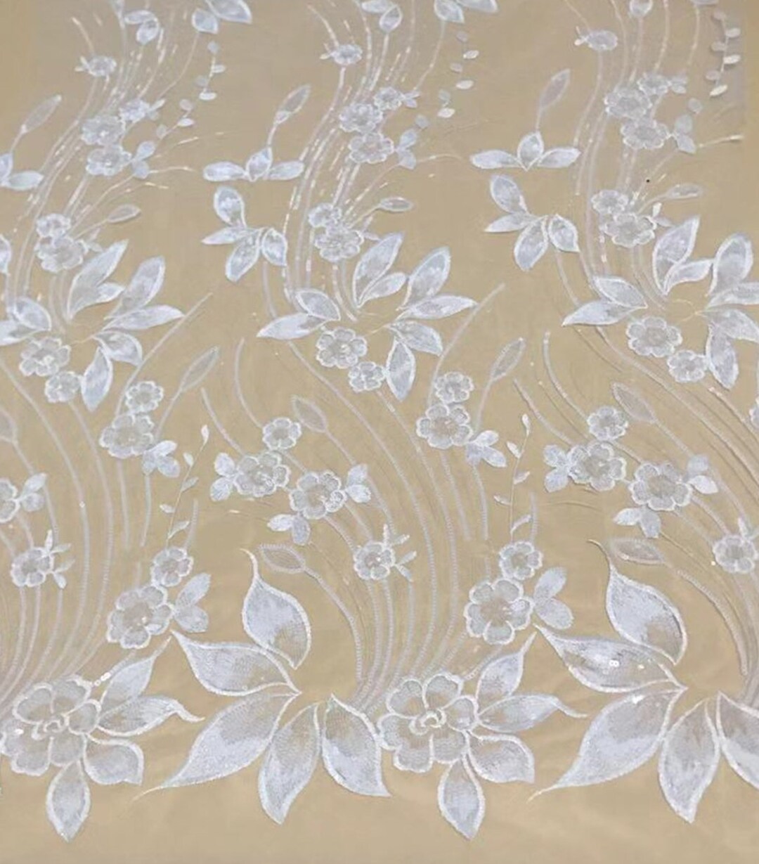 Floral Bridal Lace Fabric: Embroidered Sequins Tulle, Off-white - Etsy
