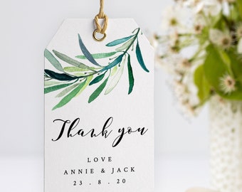 Thank You Tag Wedding Green Leaves 2.5x4 Editable Instant Download ...