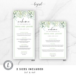 Menu Green Leaves 5x7 4x9 Printable Editable Instant Download Template ...