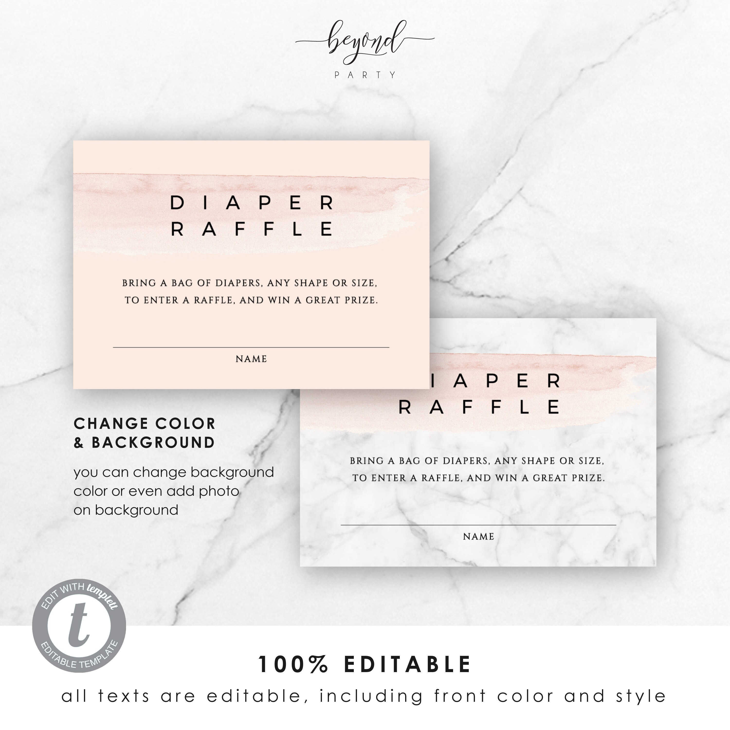 Diaper Raffle Wedding Watercolour Pink Brush 3.5x5 - Etsy