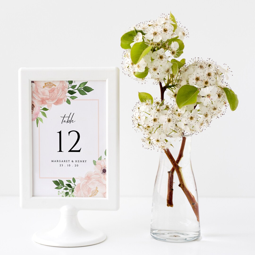 Table Number Card Watercolor Pink Flower 4x6 & 5x7 - Etsy