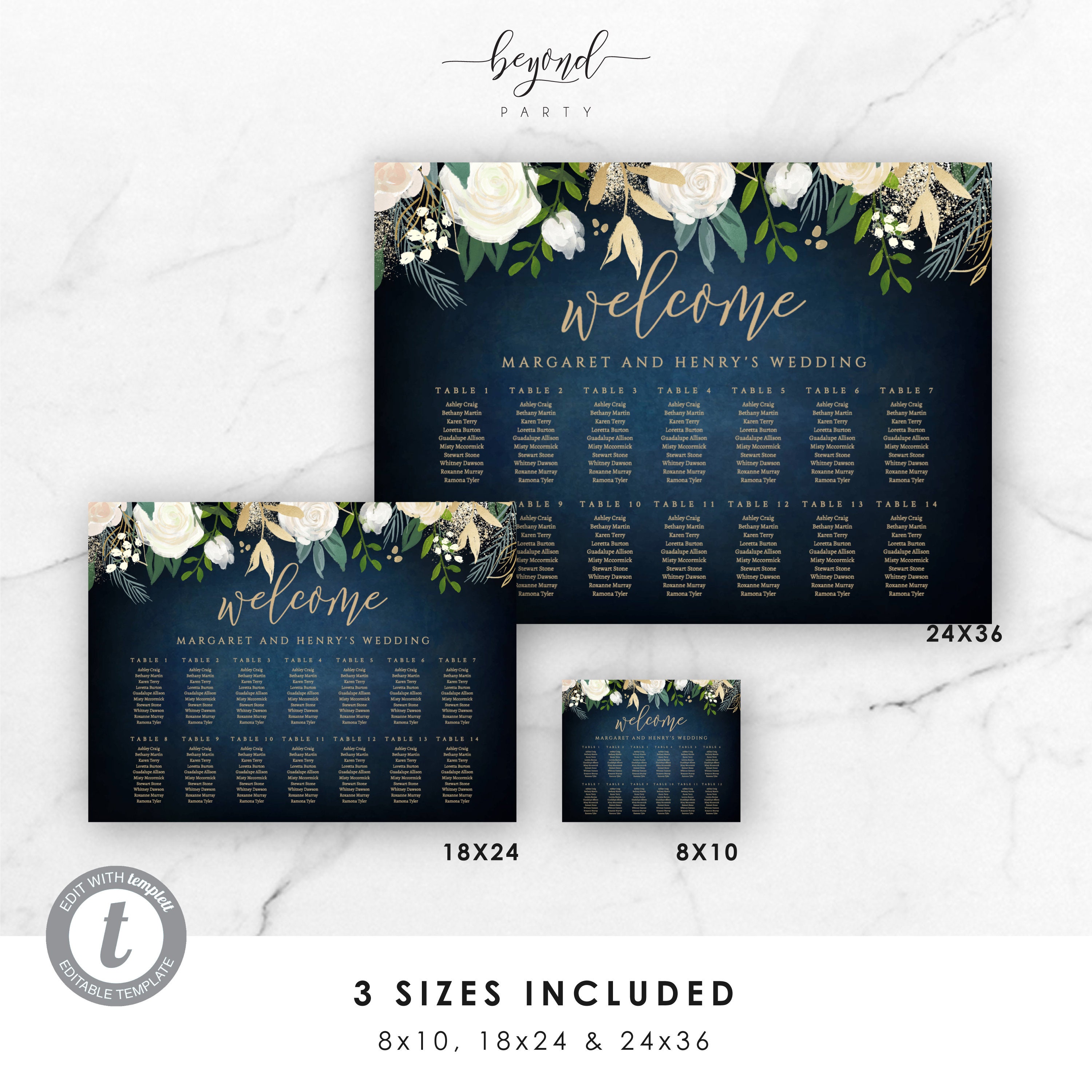 Seating Chart Wedding Navy Blue 8x10 18x24 and 24x36 - Etsy
