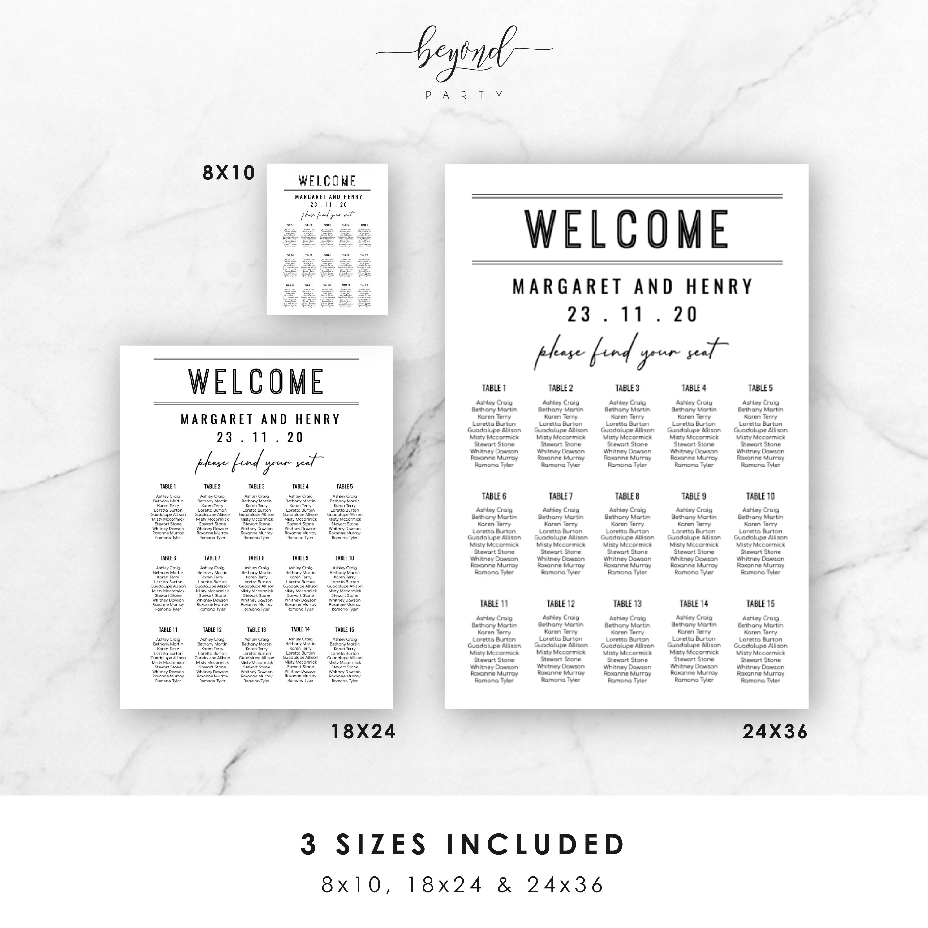 Seating Chart Wedding Black and White 8x10 18x24 and - Etsy