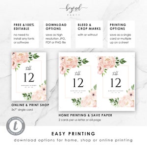 Table Number Card Watercolor Pink Flower 4x6 & 5x7 - Etsy