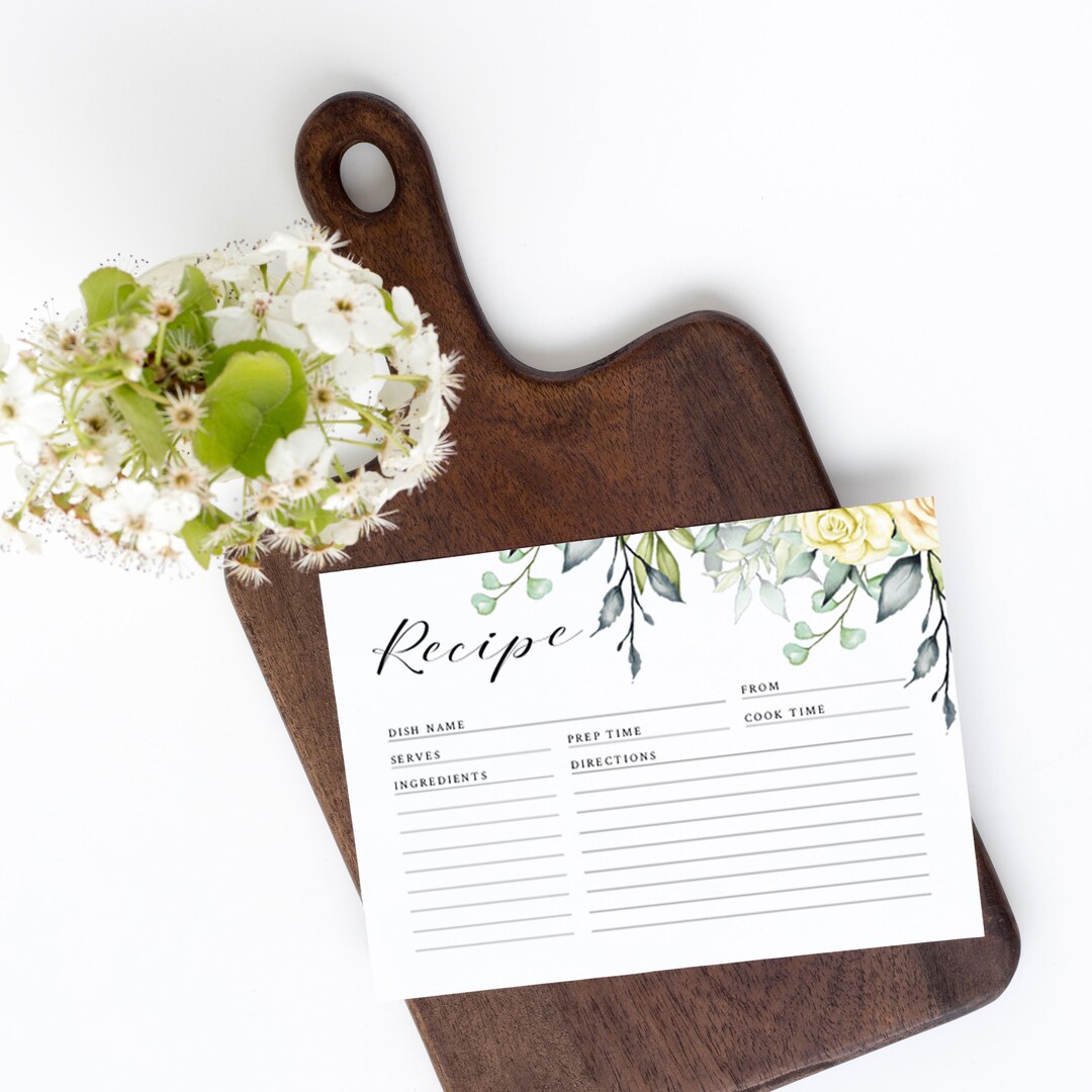 Recipe Card Watercolor Green Leaves 4x6 Editable Instant Download ...