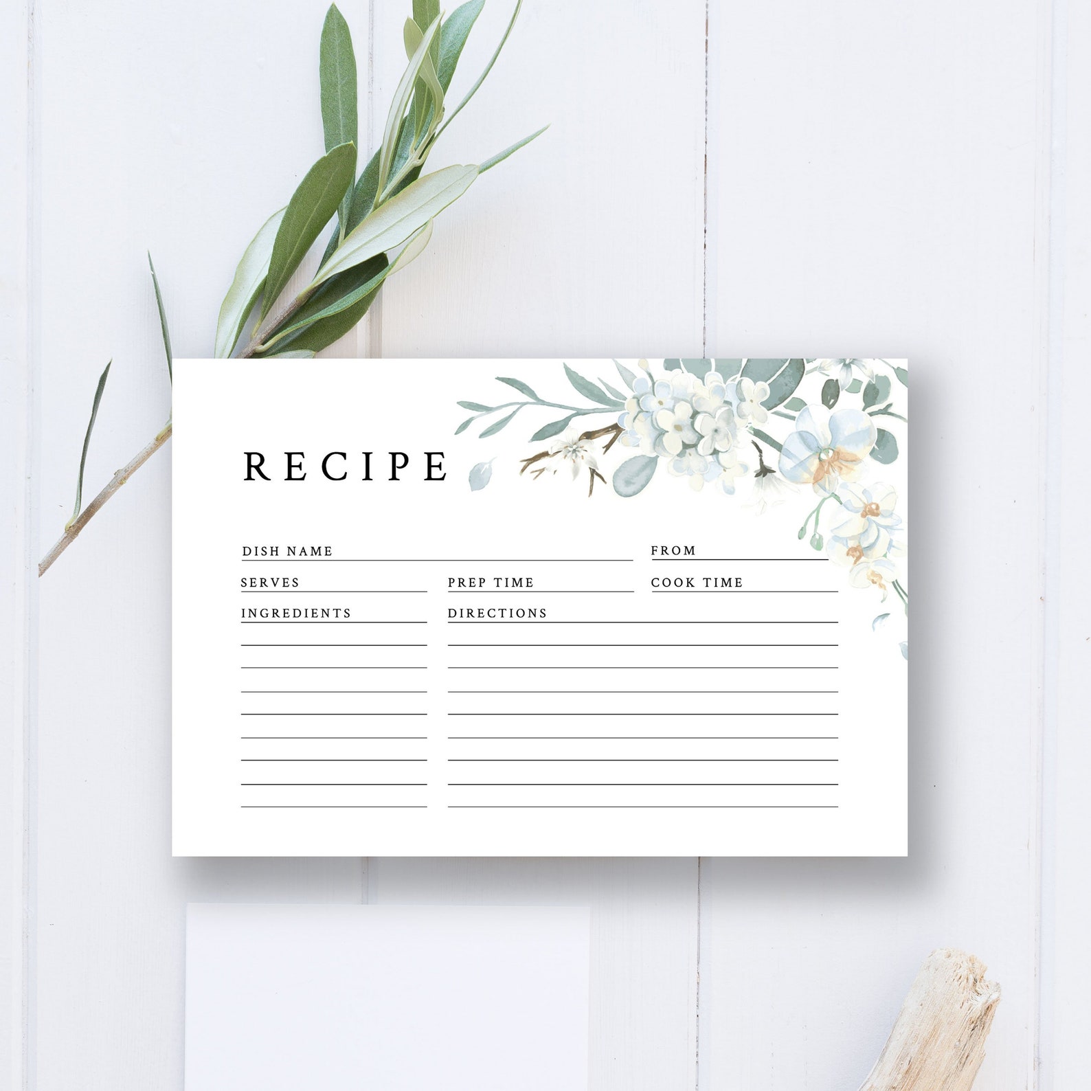 Recipe Card Watercolour Flower 4x6 Editable Instant - Etsy