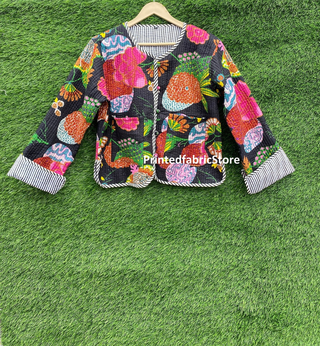 Fruit Print Jacket Cotton Quilted Short Jacket Partywear Waist Coat ...