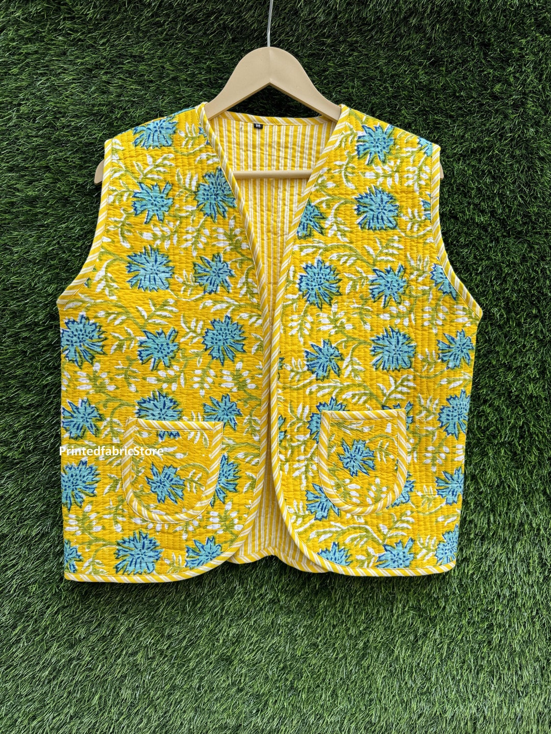 New Style Cotton Waist Coat Handblock Floral Waist Coat Quilted Jacket ...