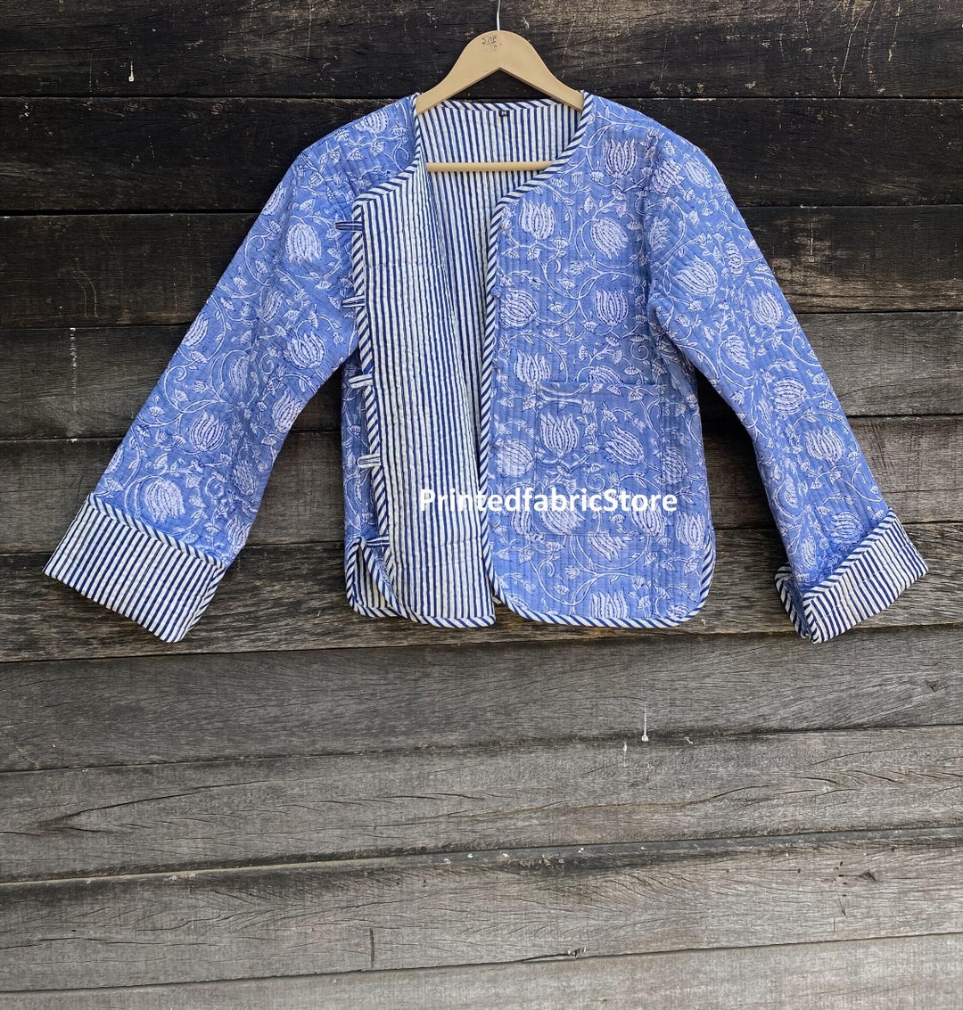 Blue Floral Cotton Jacket Cotton Jacket Reversible Jacket Partywear ...