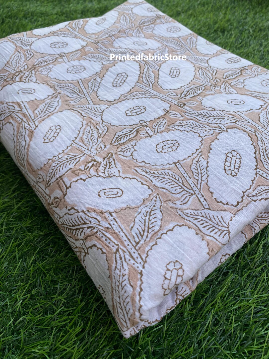 Indian Cotton Fabric, Hand Block Print Fabric, Flower Print Fabric ...