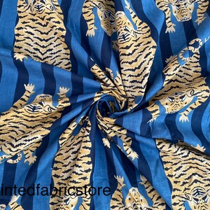 Tiger Print Cotton Fabric, Hand Block Printed Quilting Fabric, 44 Inch ...