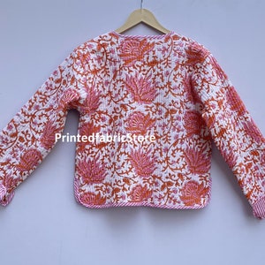 Pink Floral Quilted Jacket Hand Block Printed Holidays Gifts Button ...