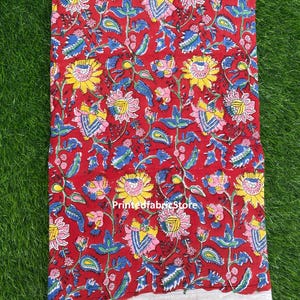 Red Floral Cotton Fabric, Handblock Print Sewing Fabric - Etsy