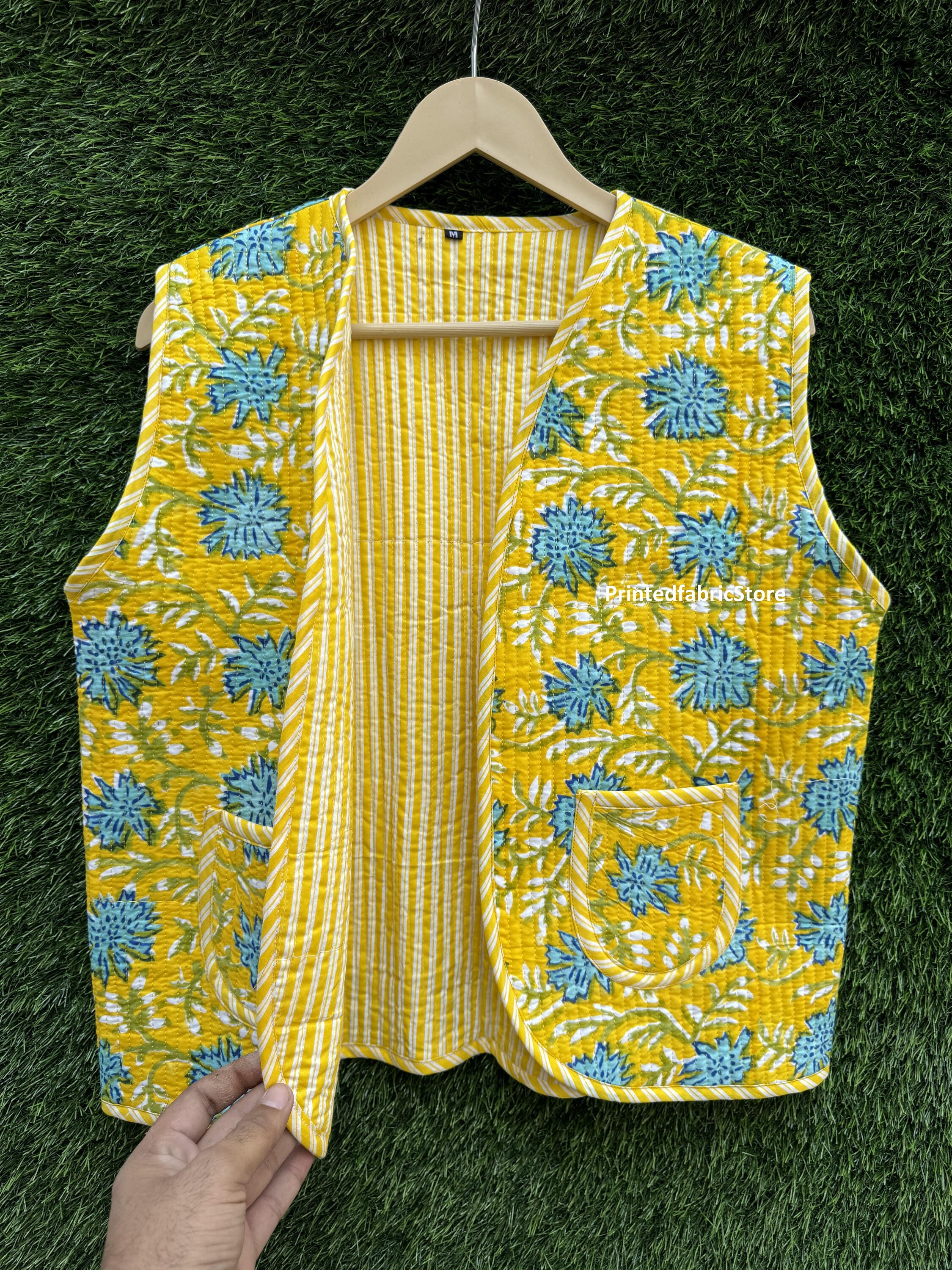 New Style Cotton Waist Coat Handblock Floral Waist Coat Quilted Jacket ...