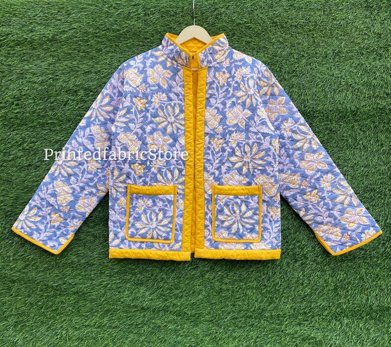 Indian Handmade Block Printed Coat With Pockets Cotton Quilted Floral ...