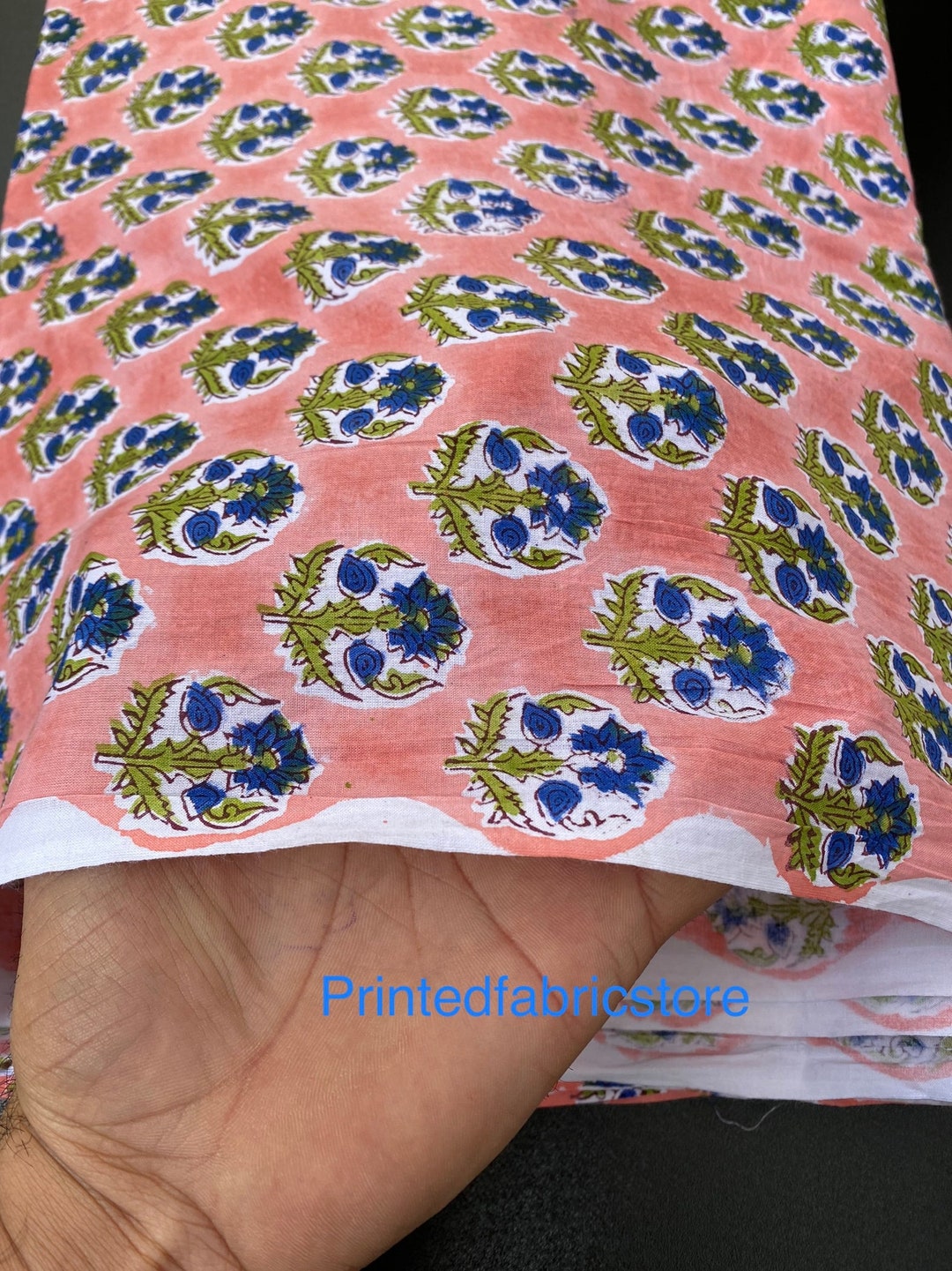 Pink Floral Print Block Print Fabric, Indian Cotton Fabric, Dressmaking ...