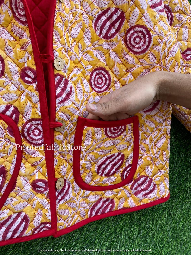 Handmade Cotton Quilted Jacket Hand Block Red Floral Print Jacket ...