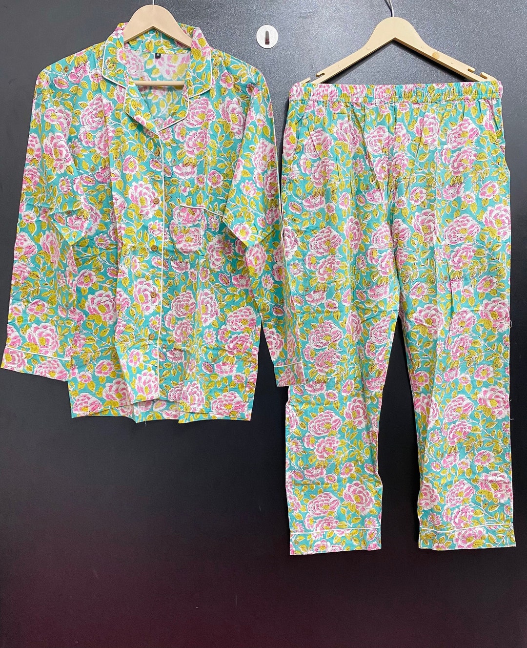Hand Block Print Cotton Pajama Set, Floral Nightwear - Etsy