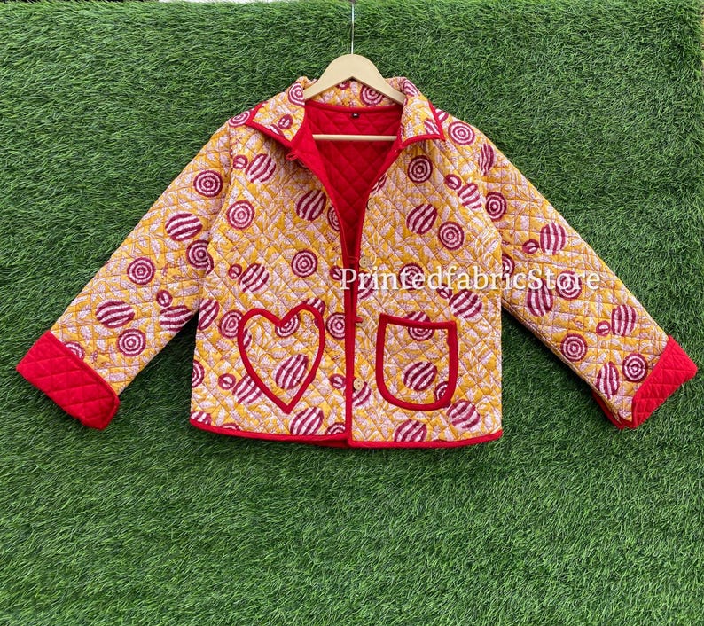 Handmade Cotton Quilted Jacket Hand Block Red Floral Print Jacket ...
