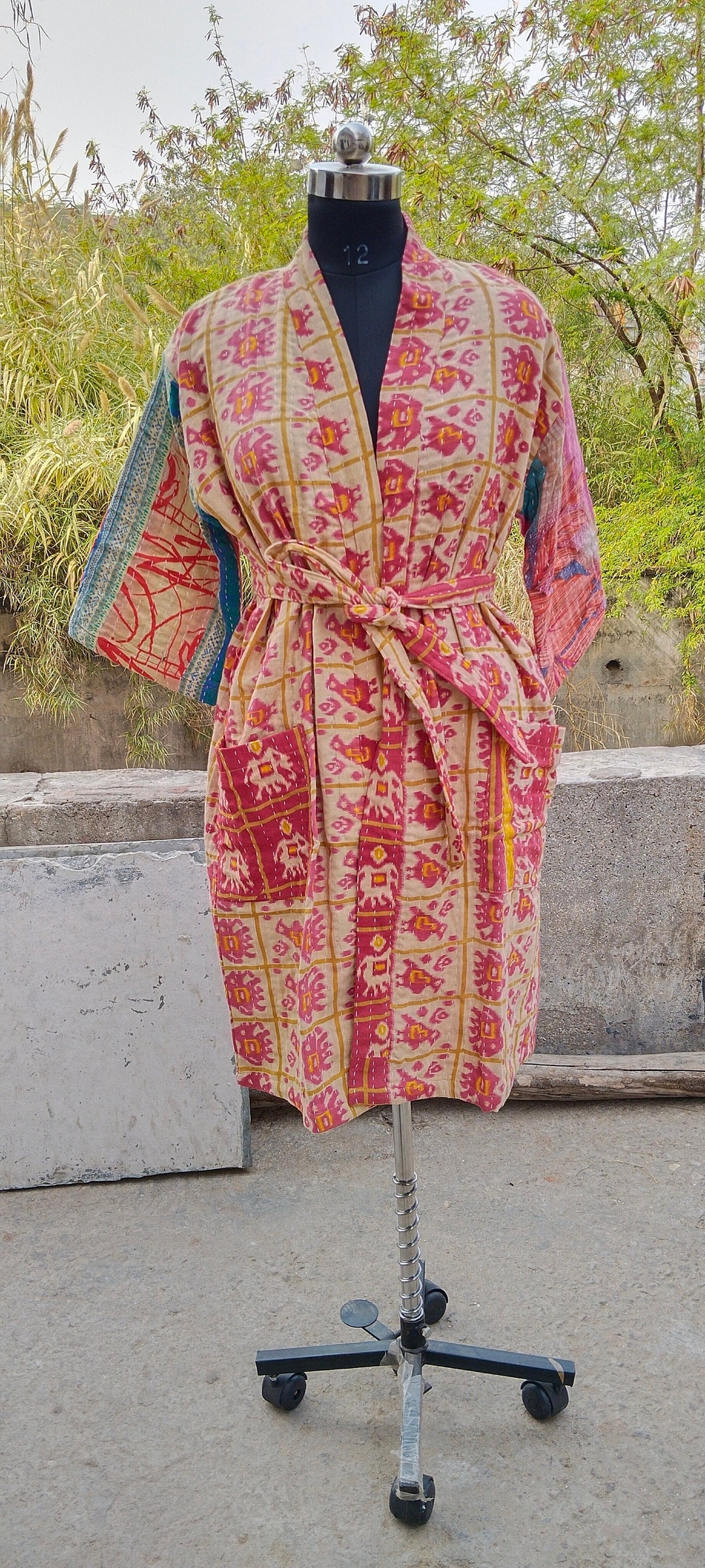 Indian Cotton Vintage Quilted Kantha Jacket With Belt, Handmade Winter ...