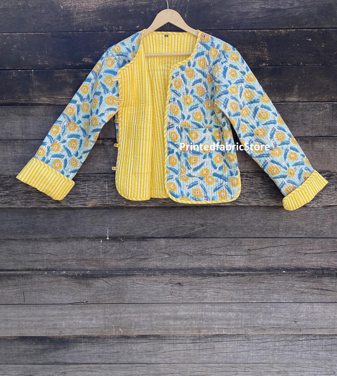 Indian Handmade Quilted Jacket Button Closer Jacket Boho Jackets Cotton ...