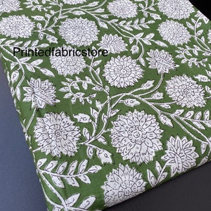 Green Floral Block Print Cotton Fabric, Indian Dressmaking Material - Etsy