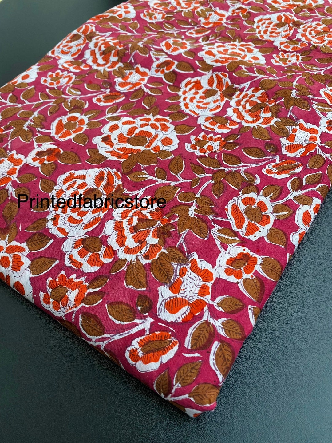 Hand Block Print Organic Cotton Fabric, Floral Sewing Fabric by the ...