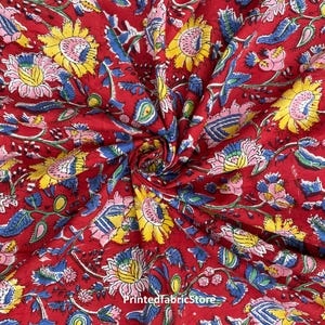 Red Floral Cotton Fabric, Handblock Print Sewing Fabric - Etsy