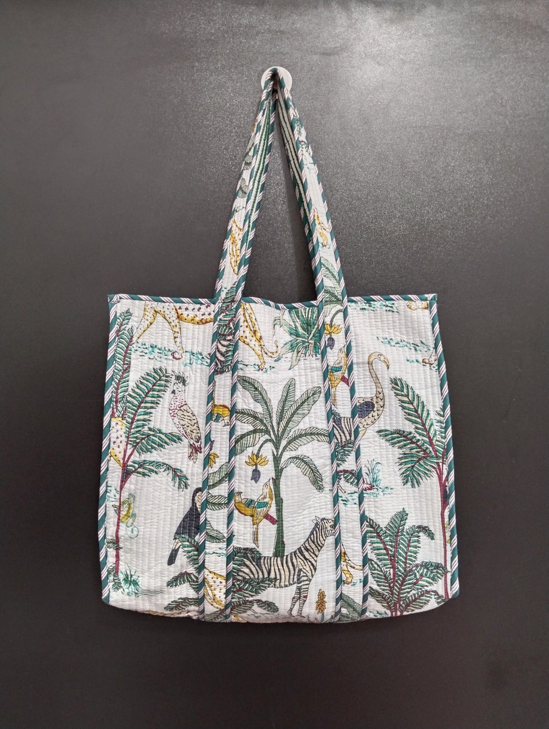 White Print Tote Bag Indian Handmade Cotton Shopping Tote Bag Tote Bag ...