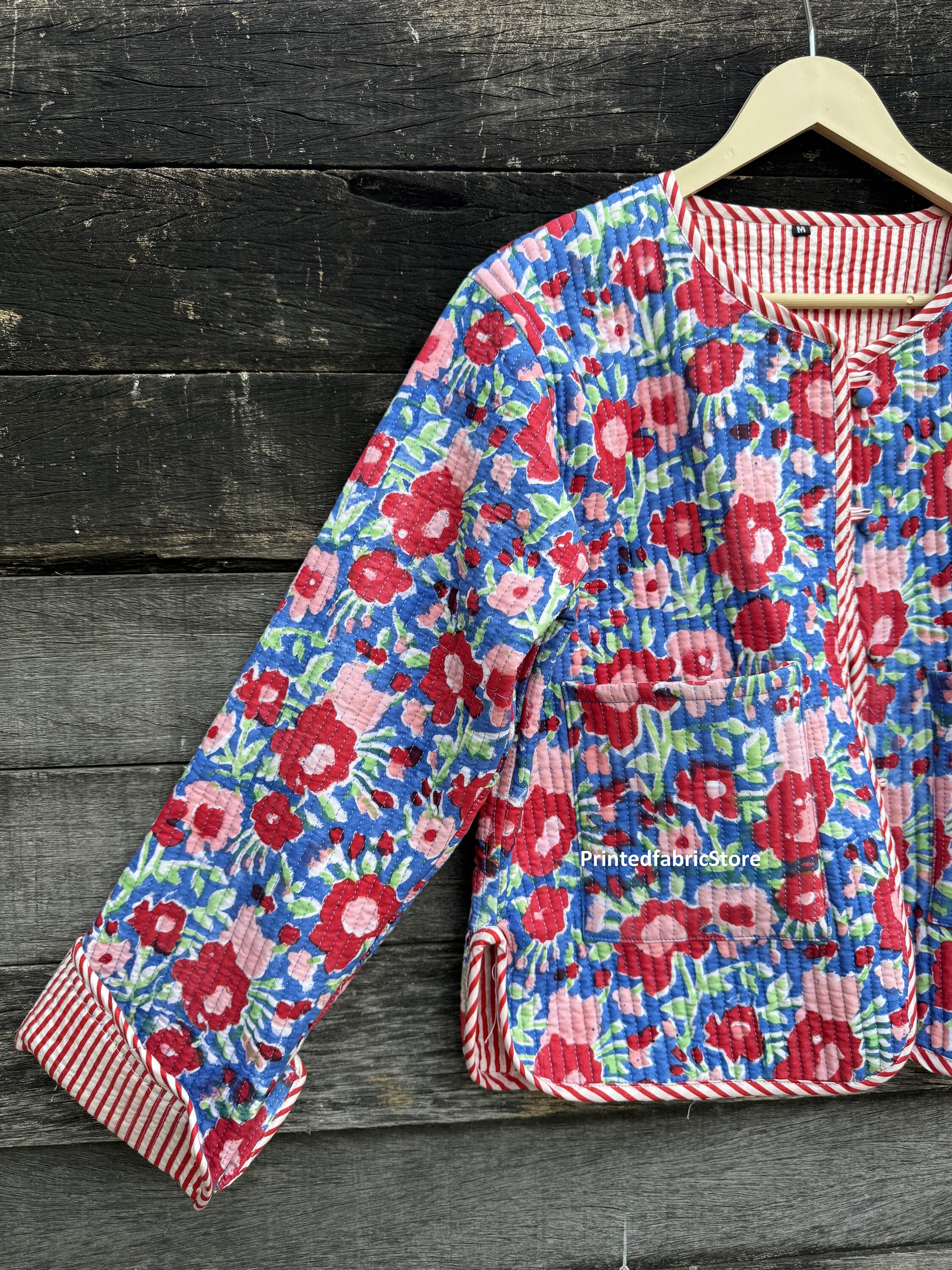 Handblock Print Quilted Jacket Printed Boho Style Quilted Handmade ...