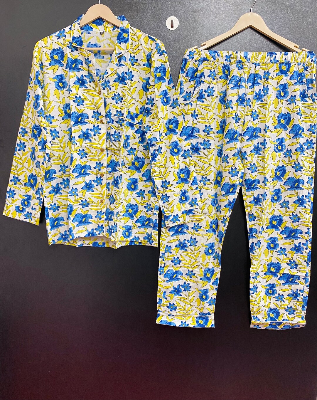 Hand Block Print Pyjamas/ Floral Pure Cotton P J Set, Pijamas Set ...