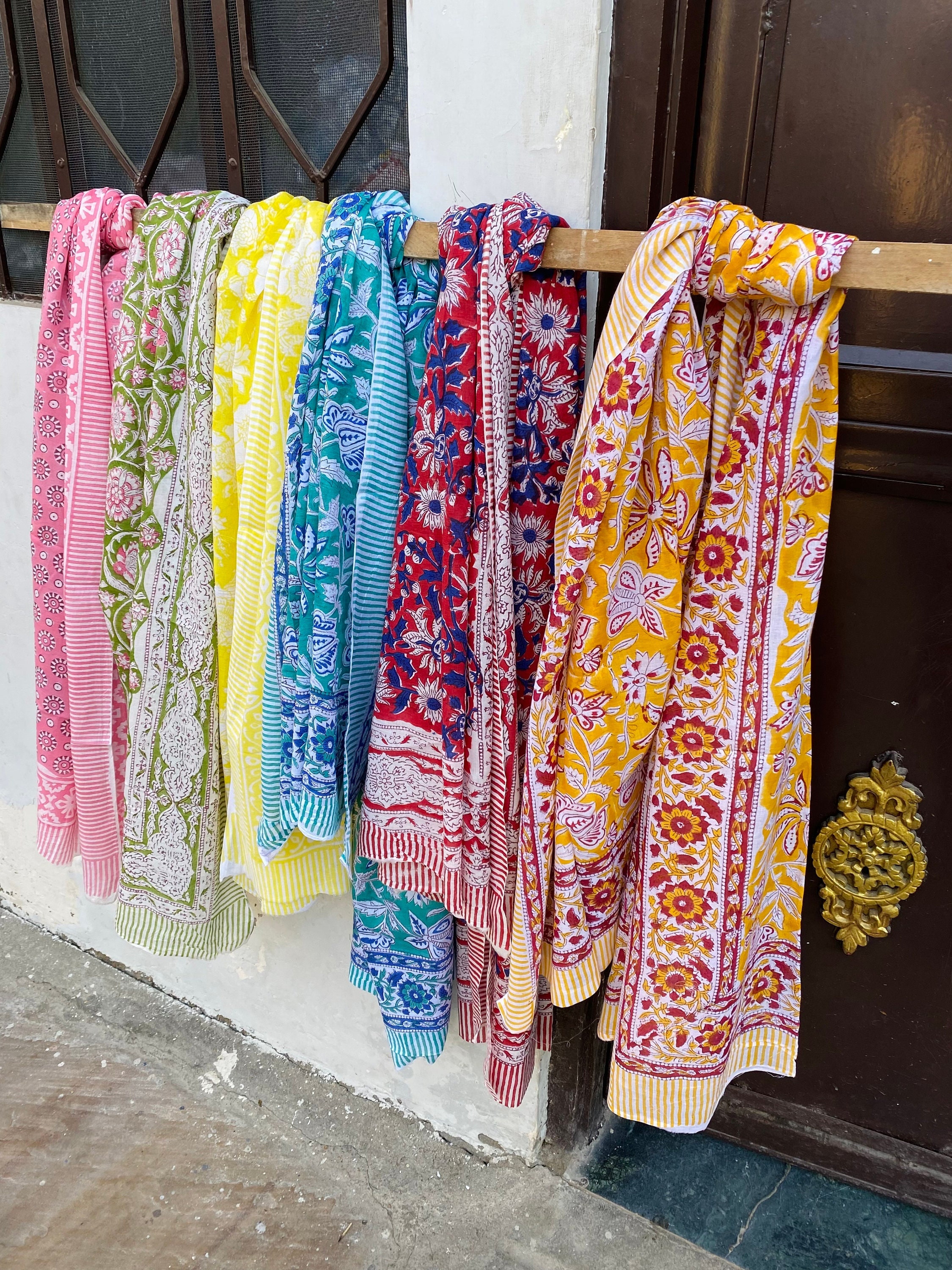 Hand Block Print Cotton Scarfs Beach Sarongs Soft Voile Fabric Summer ...