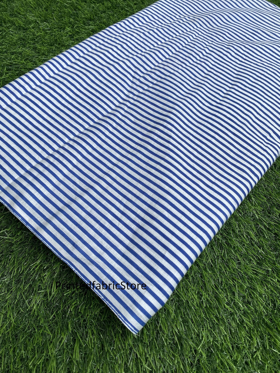 Blue Striped Block Print Fabric, 100% Cotton Sewing Fabric - Etsy