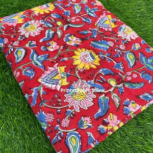 Red Floral Cotton Fabric, Handblock Print Sewing Fabric - Etsy