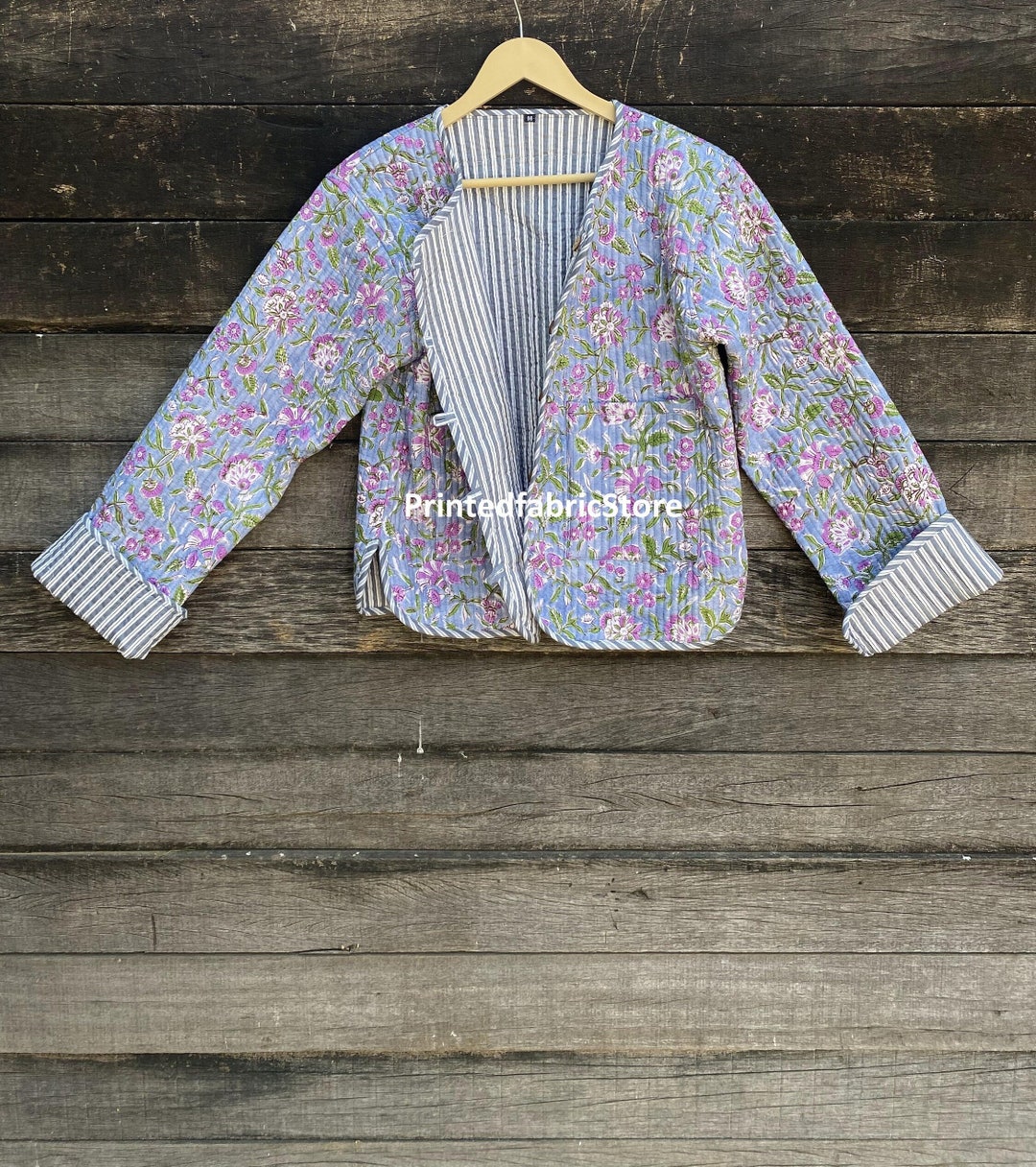Floral Quilted Jacket Block Print Short Jacket Cotton Jacket Cotton ...