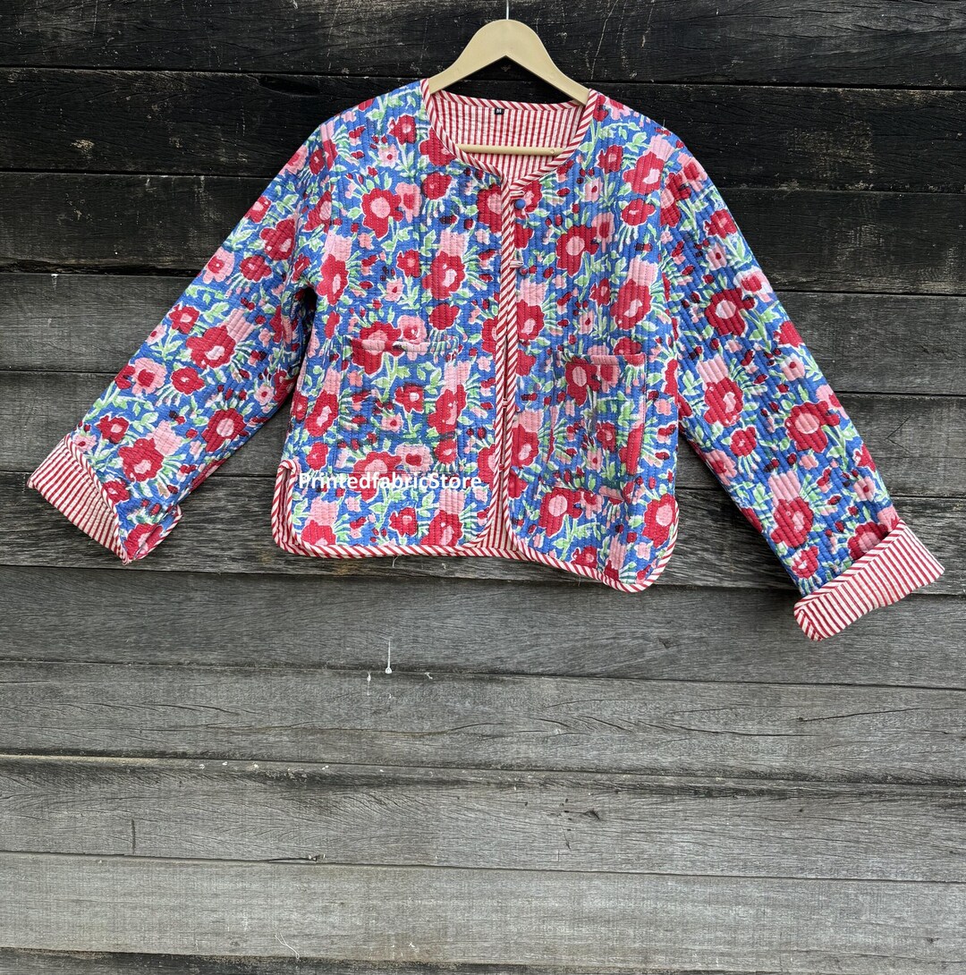 Handblock Print Quilted Jacket Printed Boho Style Quilted Handmade ...