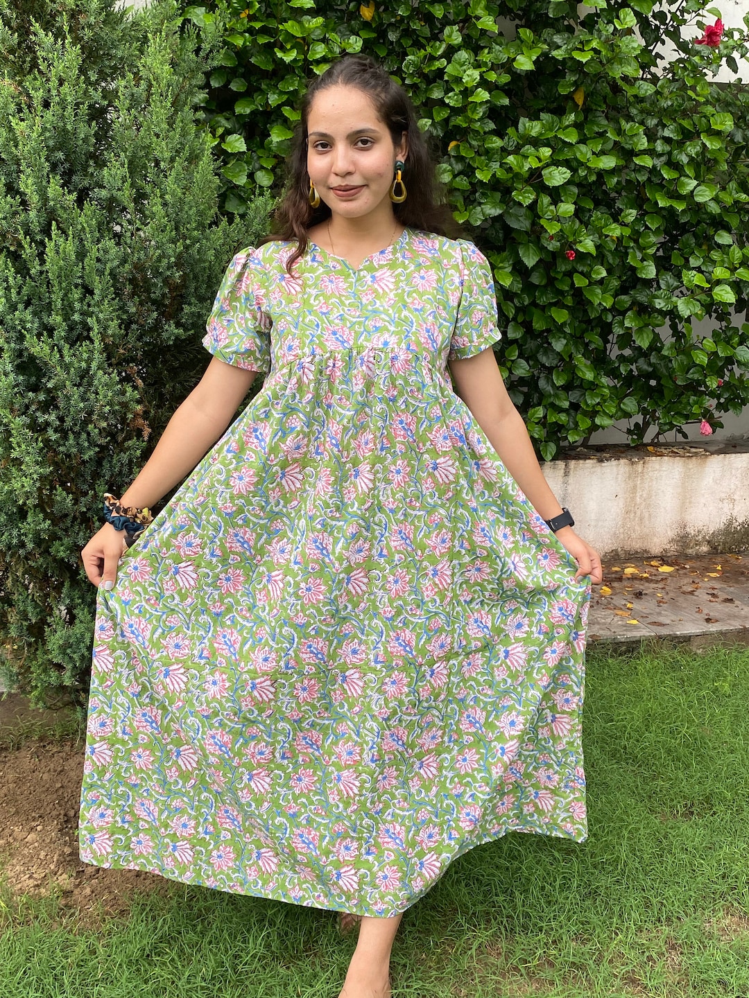 Indian Hand Block Printed Dress Summer Dress Cotton Dress Floral Print ...