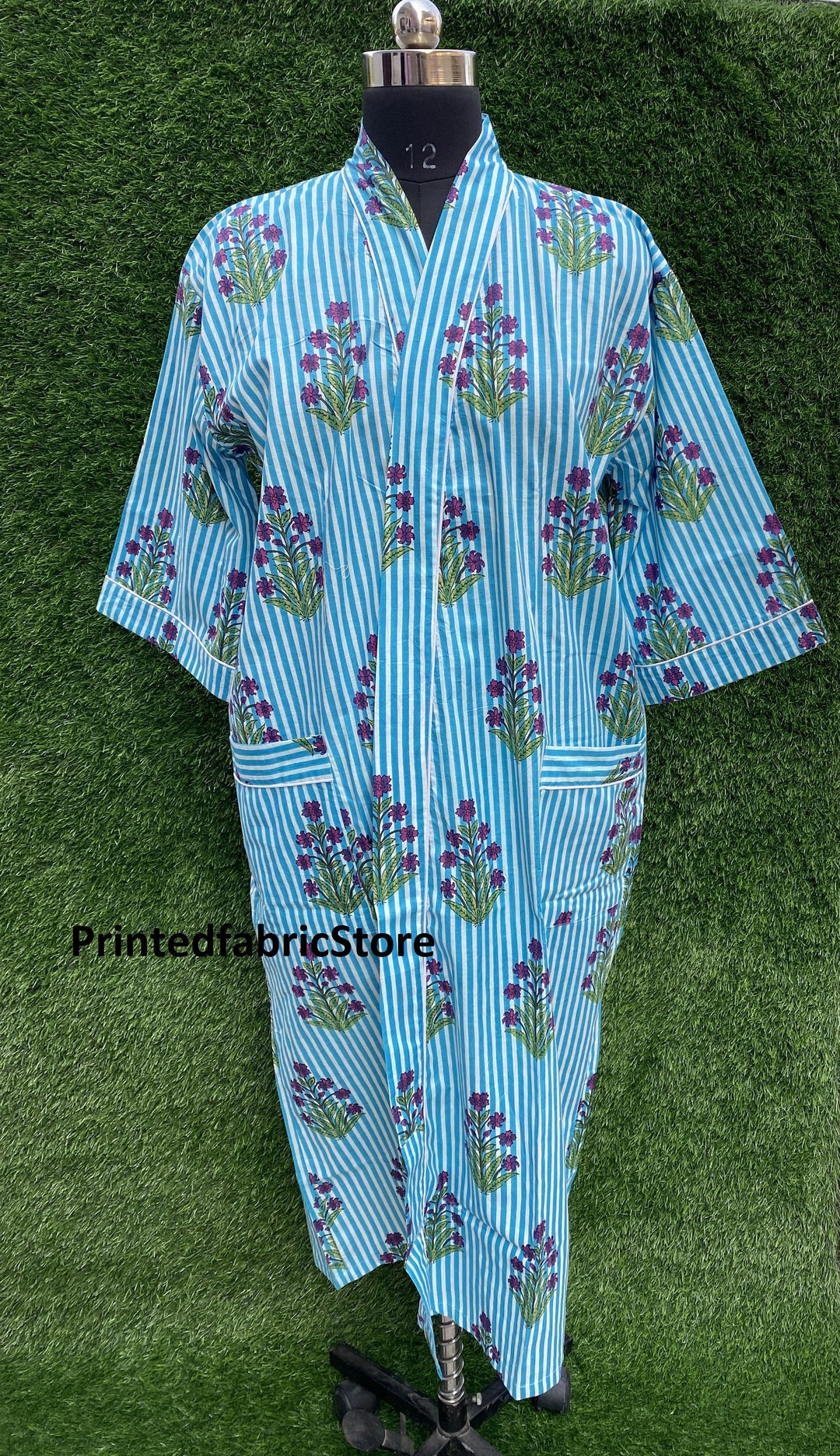 Blue Mughal Print Cotton Robe, Japanese Kimono, Bathrobe, Indian Kimono ...