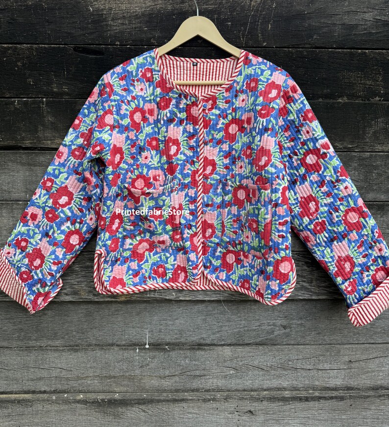 Handblock Print Quilted Jacket Printed Boho Style Quilted Handmade ...