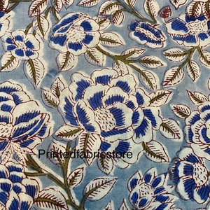Hand Block Printed Blue Fabric, Cotton Fabric, Indian Fabric, Fabric by ...