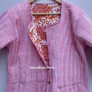 Pink Floral Quilted Jacket Hand Block Printed Holidays Gifts Button ...