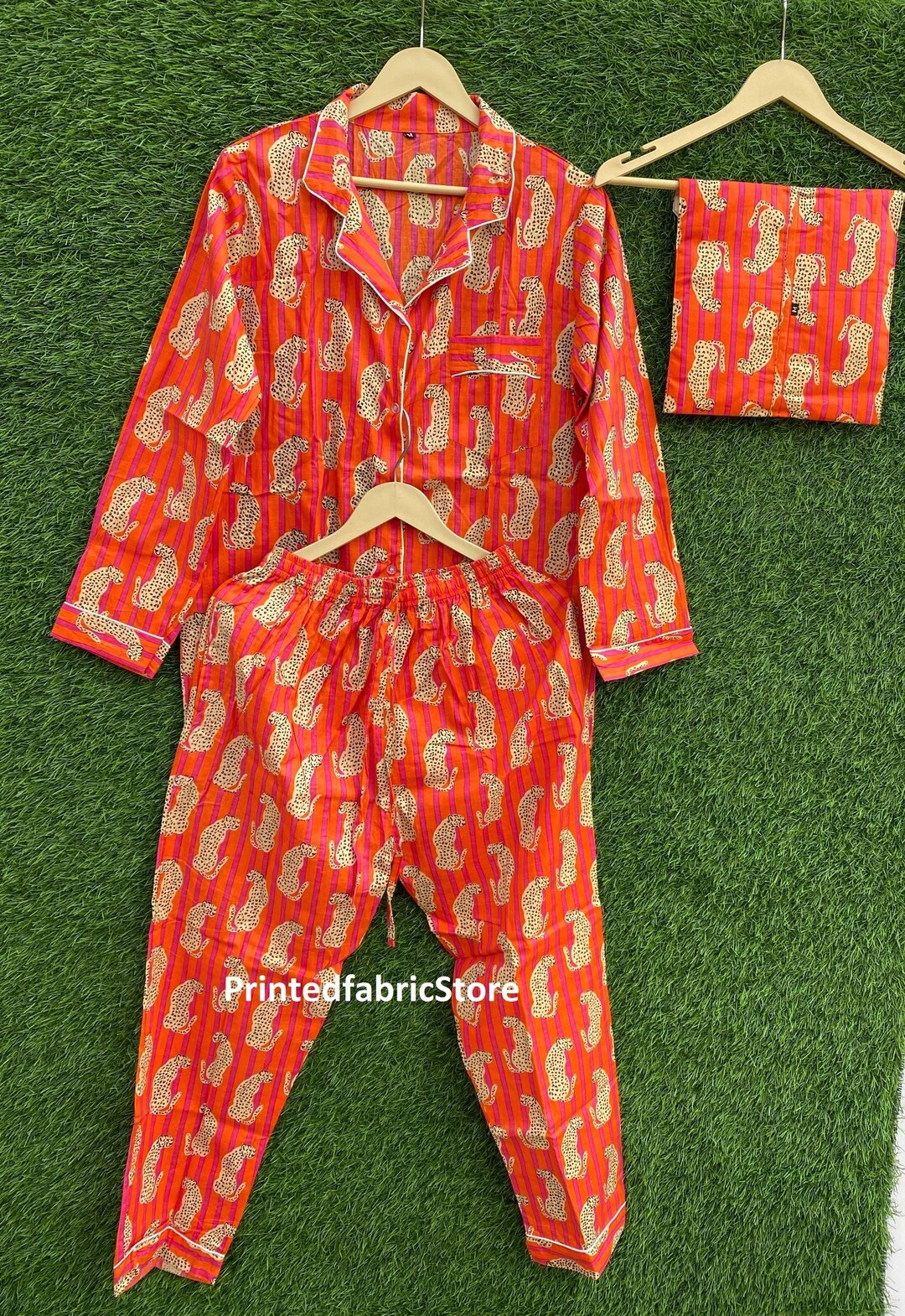 Indian Handmade Cotton Pj's, Shirt & Pajama Set, Sleepwear Long ...