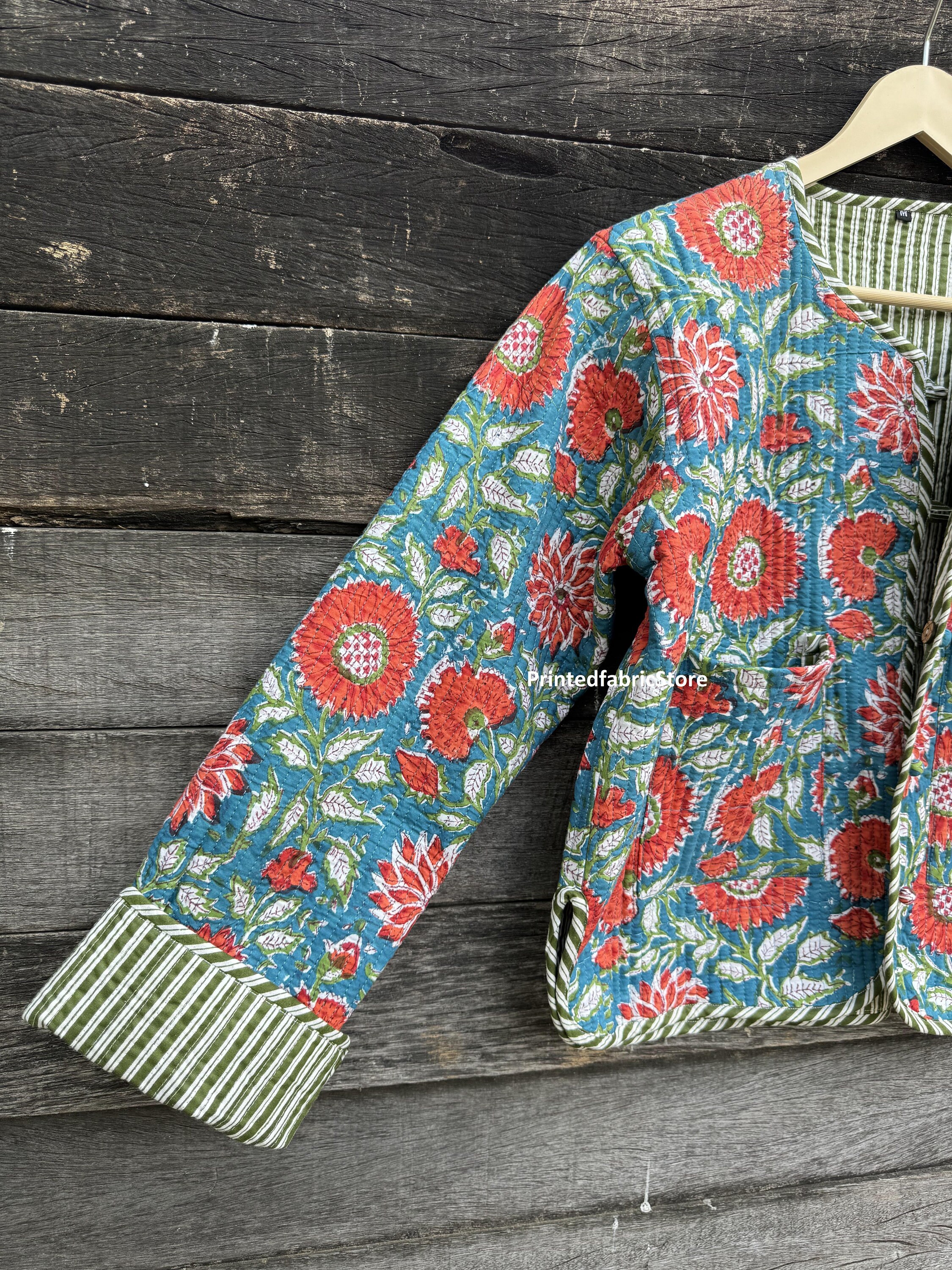 Floral Quilted Cotton Jacket, Printed Boho Handmade Coat - Etsy
