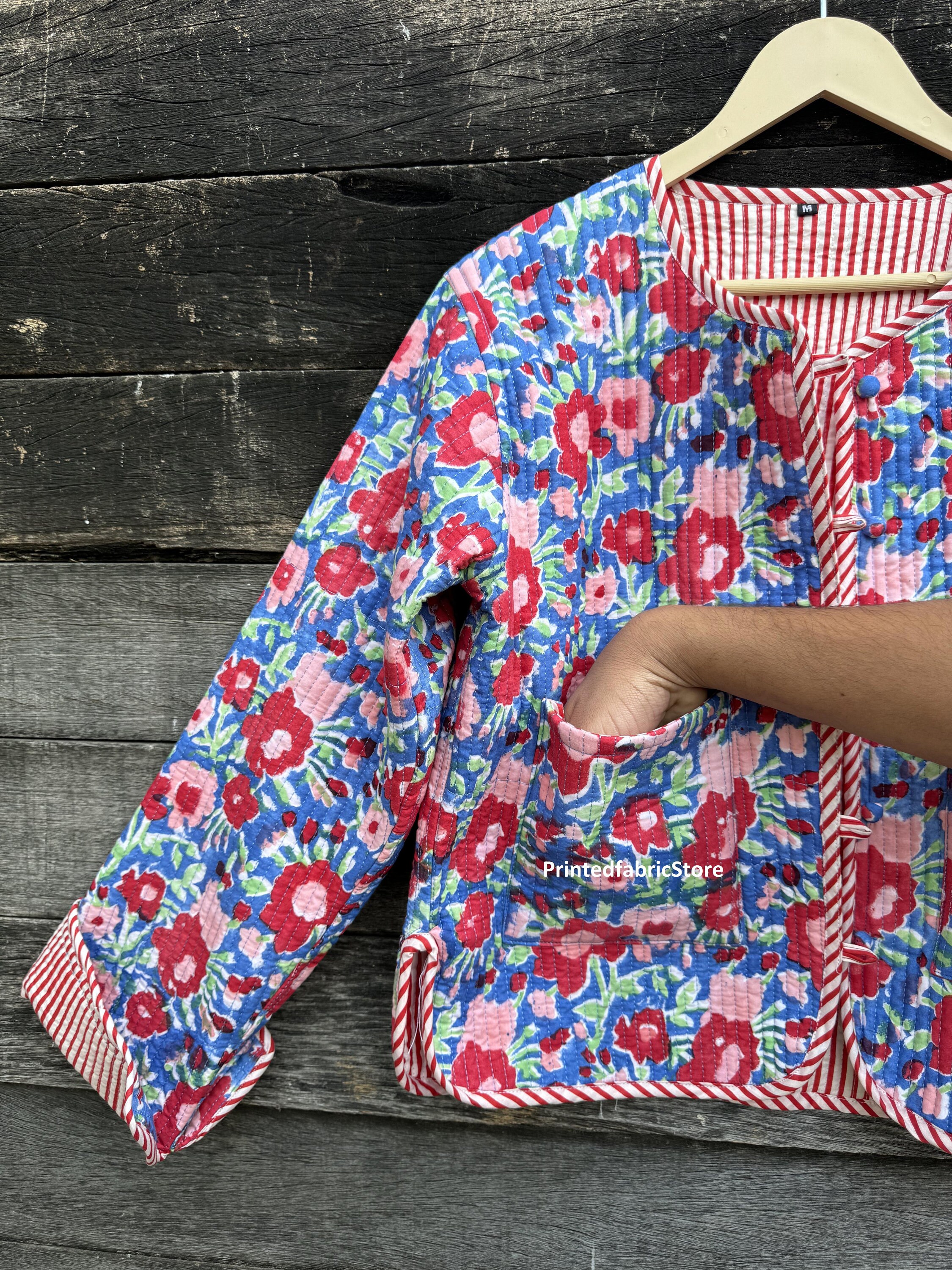 Handblock Print Quilted Jacket Printed Boho Style Quilted Handmade ...