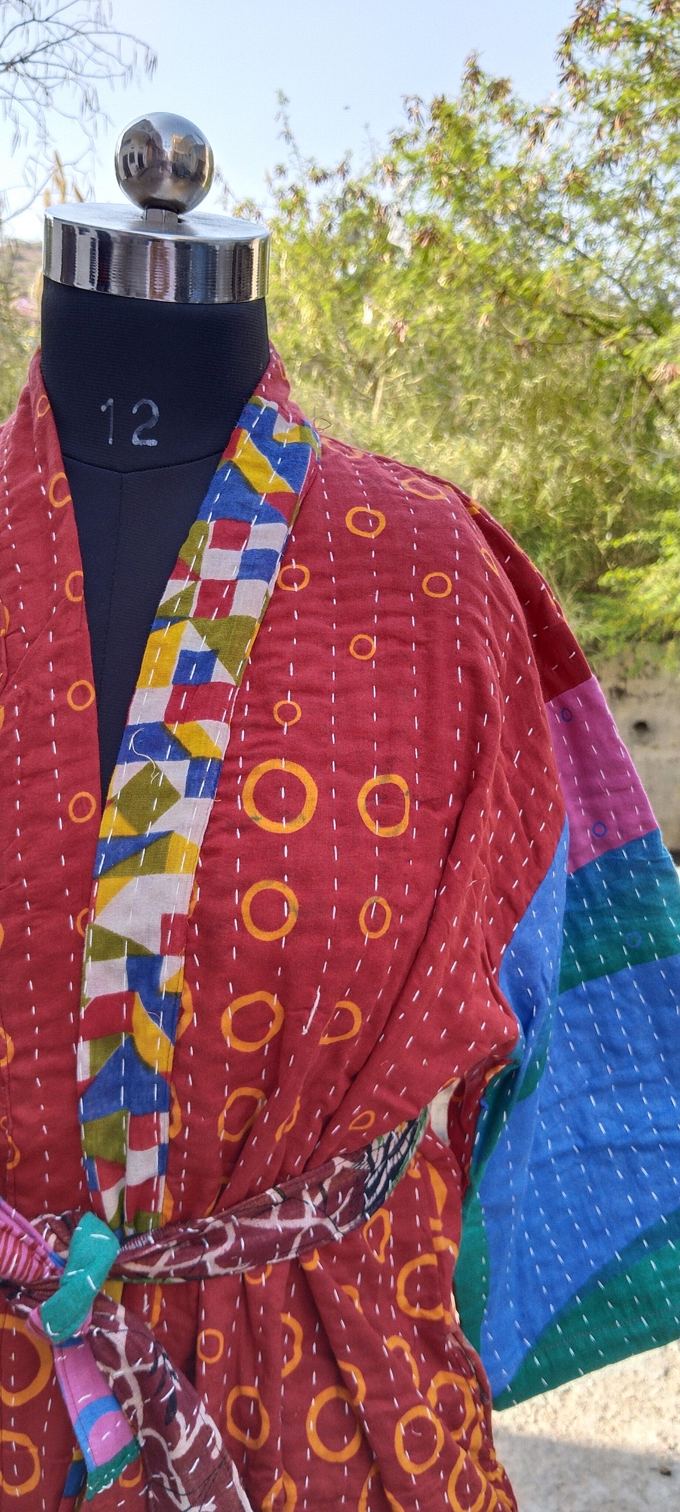 Women Long Kimono Jacket Kantha Stitch 100% Cotton Handmade Robe for ...