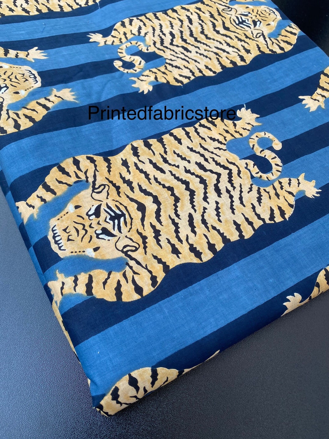 Tiger Print Cotton Fabric, Hand Block Printed Quilting Fabric, 44 Inch ...