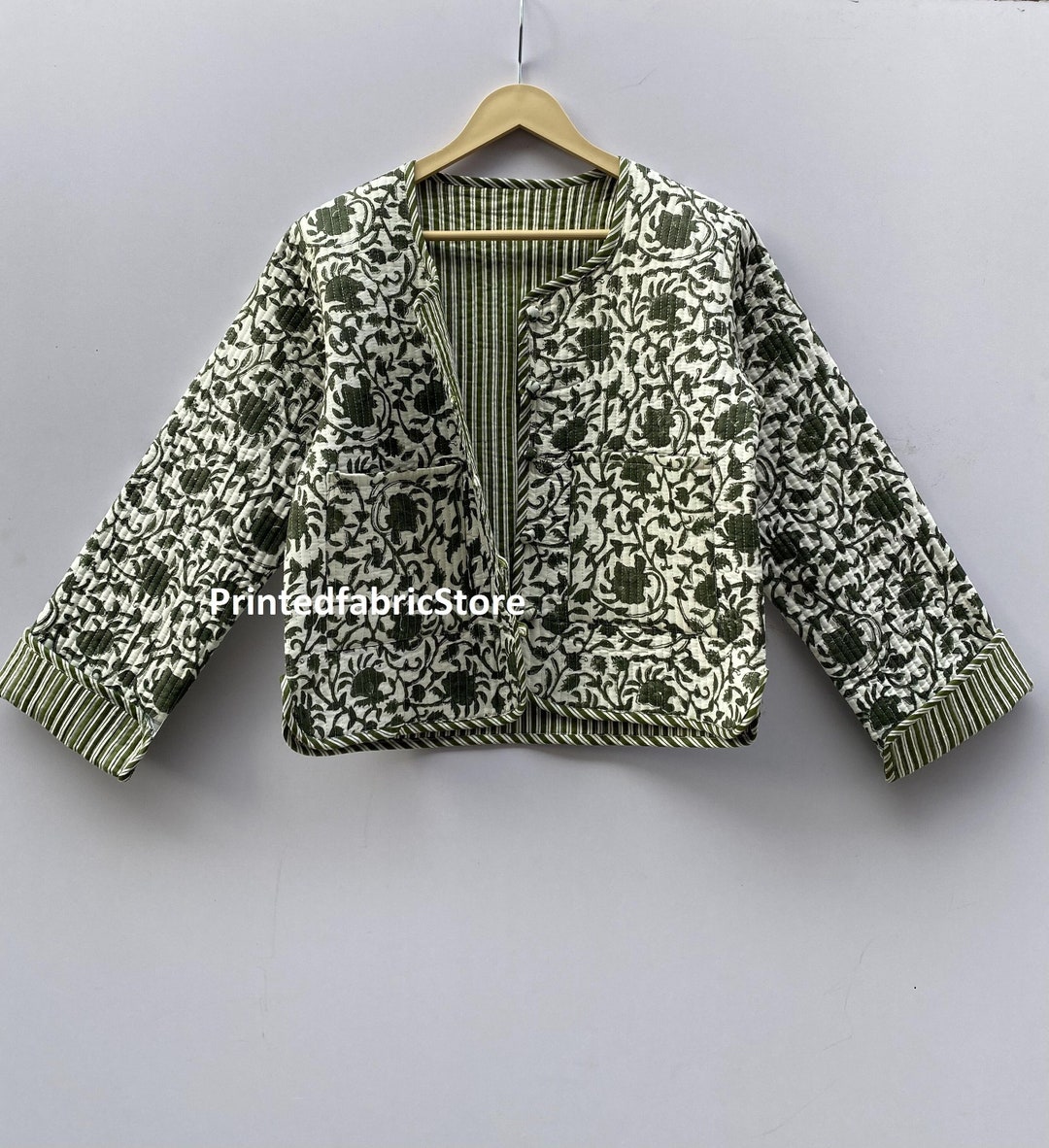 Cotton Quilted Handmade Jackets Coat Block Printed Boho Style Quilted ...